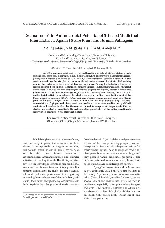 (PDF) Evaluation of the Antimicrobial Potential of Selected Medicinal Plant Extracts Against ...