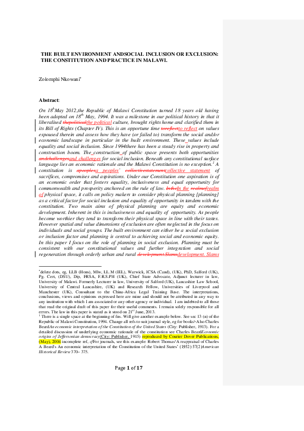 (DOC) THE BUILT ENVIRONMENT ANDSOCIAL INCLUSION OR EXCLUSION: THE ...