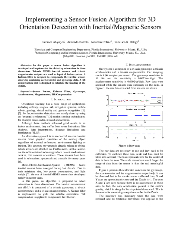 Pdf Implementing A Sensor Fusion Algorithm For 3d Orientation 4026