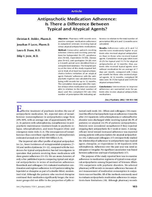 (PDF) Antipsychotic Medication Adherence Is There a Difference Between ...