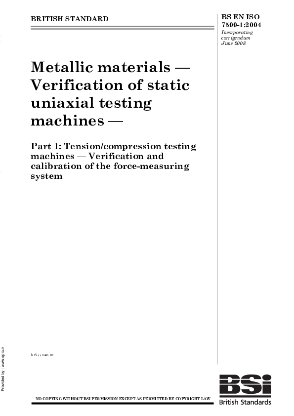 (PDF) Metallic materials — Verification of static uniaxial testing ...