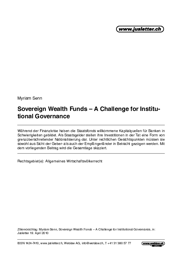 (PDF) Sovereign Wealth Funds as a Public-Private Challenge for ...