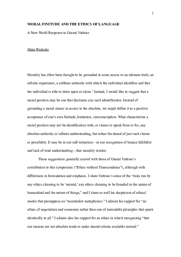 (DOC) Moral Finitude and Ethics of Language in Robert Frost