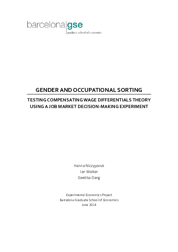 (PDF) GENDER AND OCCUPATIONAL SORTING TESTING COMPENSATING WAGE ...
