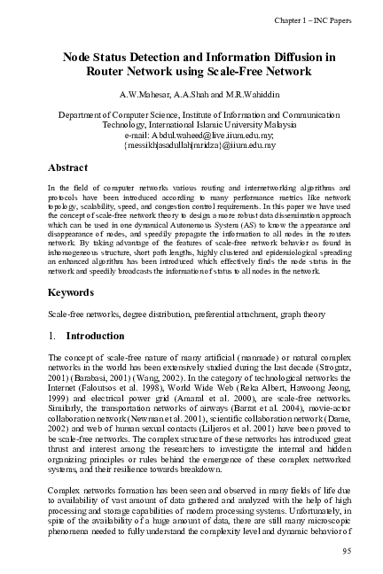 (PDF) Node Status Detection and Information Diffusion in Router Network Using Scale-Free Network