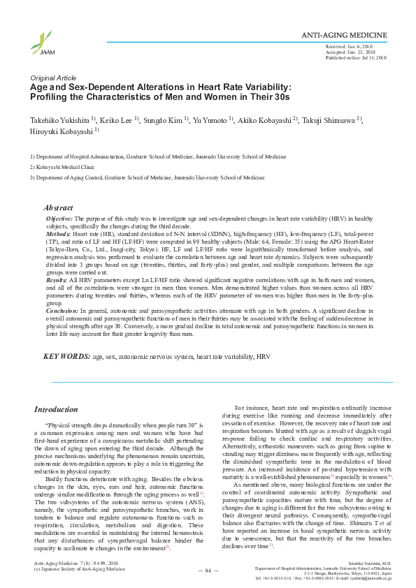 Pdf Age And Sex Dependent Alterations In Heart Rate Variability