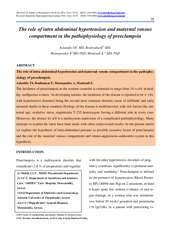 The role of intra abdominal hypertension and maternal venous ...