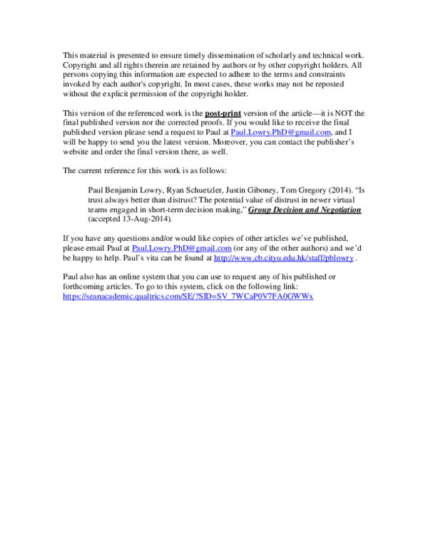 (PDF) (2015). “Is trust always better than distrust? The potential ...