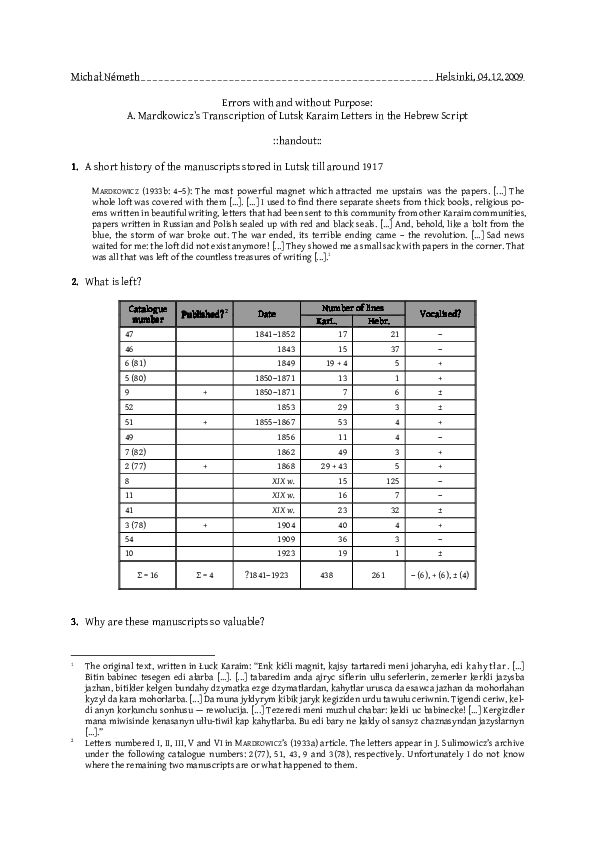 (PDF) A. Mardkowicz's transcription of Lutsk Karaim letters in Hebrew ...