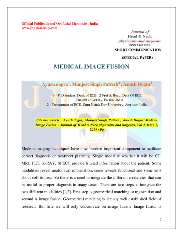 (PDF) medical image fusion