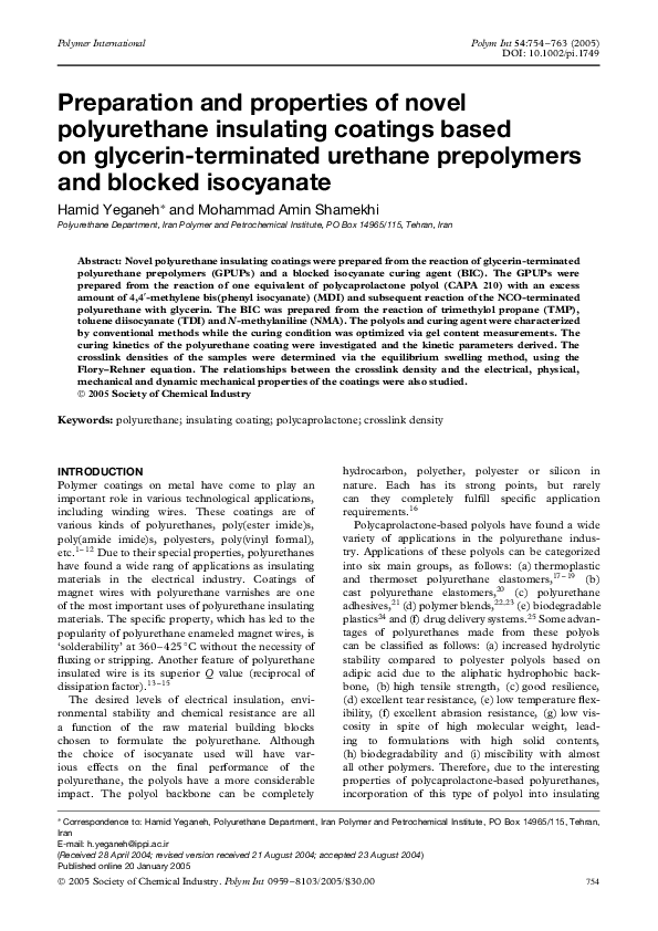 (PDF) Preparation and properties of novel polyurethane insulating coatings based on glycerin ...