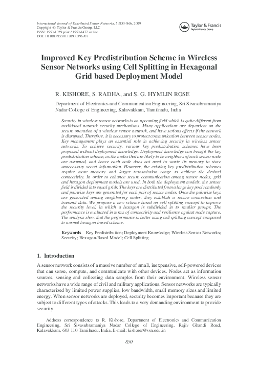 Pdf Improved Key Predistribution Scheme In Wireless Sensor Networks Using Cell Splitting In