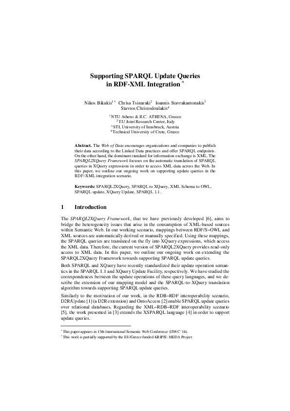 (PDF) Supporting SPARQL Update Queries in RDF-XML Integration