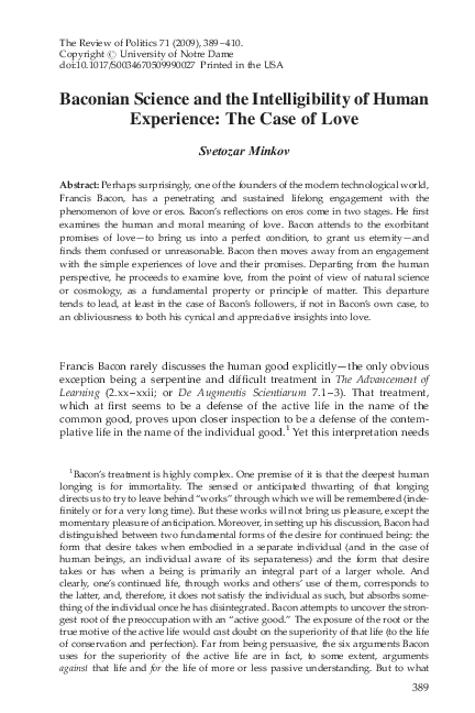 (PDF) Baconian Science and the Intelligibility of Human Experience: The ...
