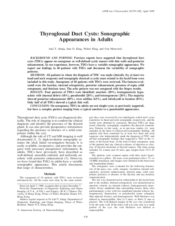 (PDF) Thyroglossal Duct Cysts: Sonographic Appearances in Adults