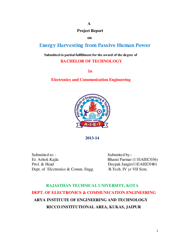 (DOC) A Project Report on Energy Harvesting from Passive Human Power ...