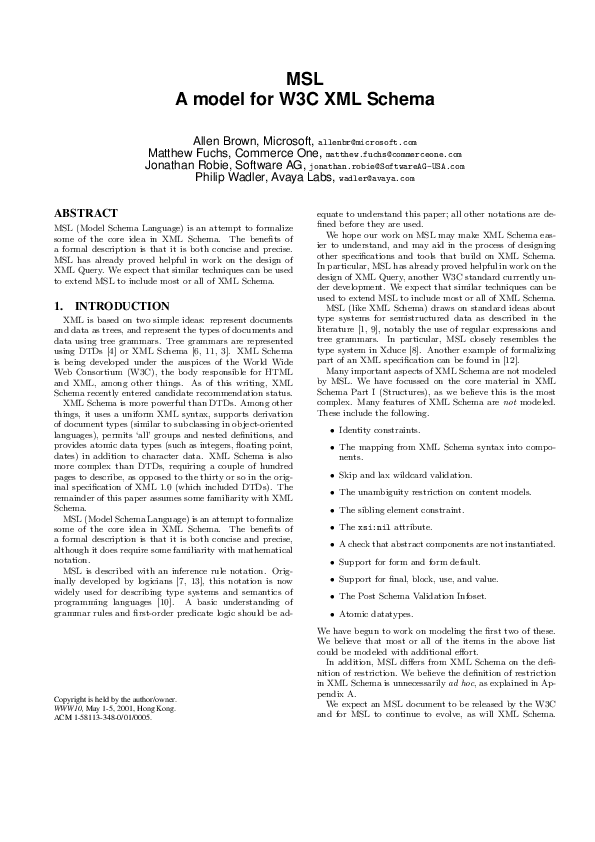 (PDF) MSL — a model for W3C XML schema