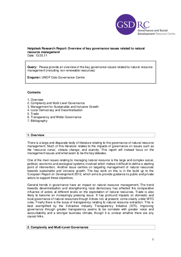 (PDF) Overview of key governance issues related to natural resource ...