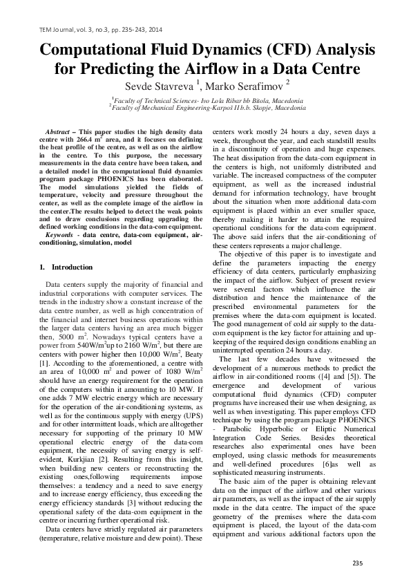 Pdf Computational Fluid Dynamics Cfd Analysis For Predicting The Airflow In A Data Centre