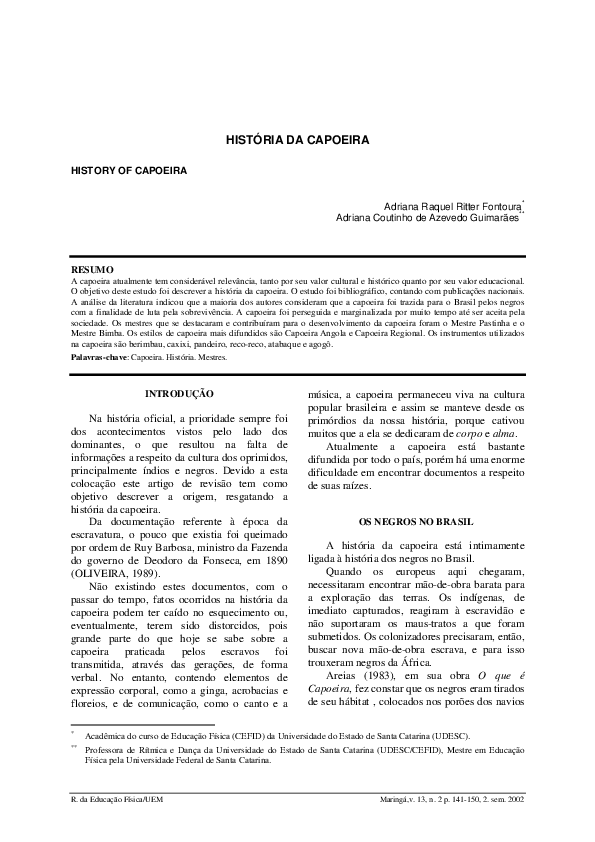 (PDF) HISTÓRIA DA CAPOEIRA HISTORY OF CAPOEIRA