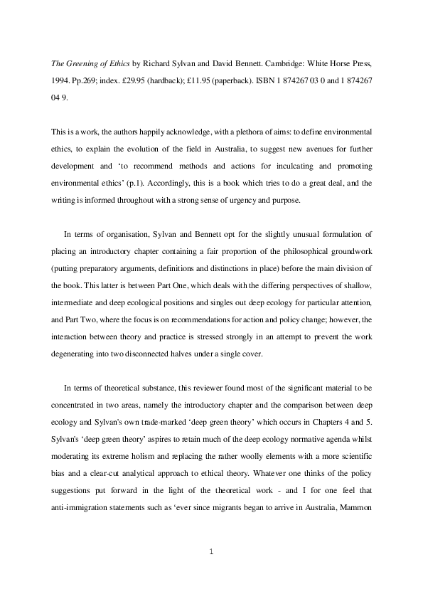 (PDF) Review of Richard Sylvan & David Bennett's "The Greening of ...