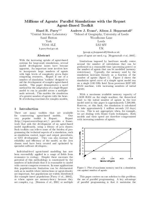 (PDF) Millions of Agents: Parallel Simulations With the RePast Agent ...