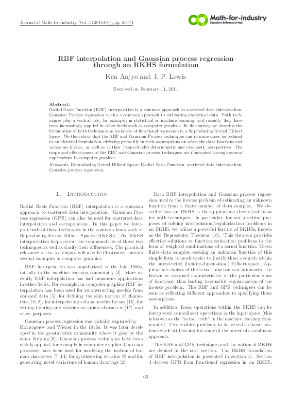 (PDF) RBF interpolation and Gaussian process regression through an RKHS formulation