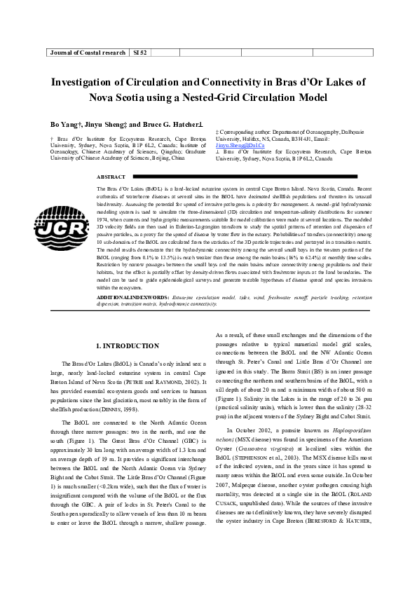 Pdf Modeling Circulation And Hydrodynamic Connectivity In Bras Dor Lakes Using Nested Grid
