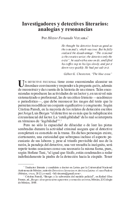 (PDF) Investigadores y detectives literarios: analogías y resonancias