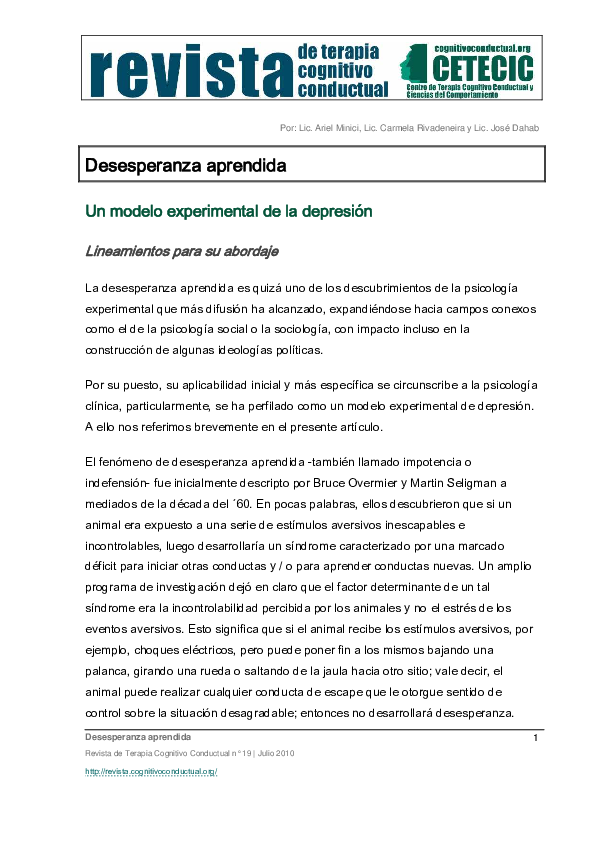 (PDF) Desesperanza aprendida