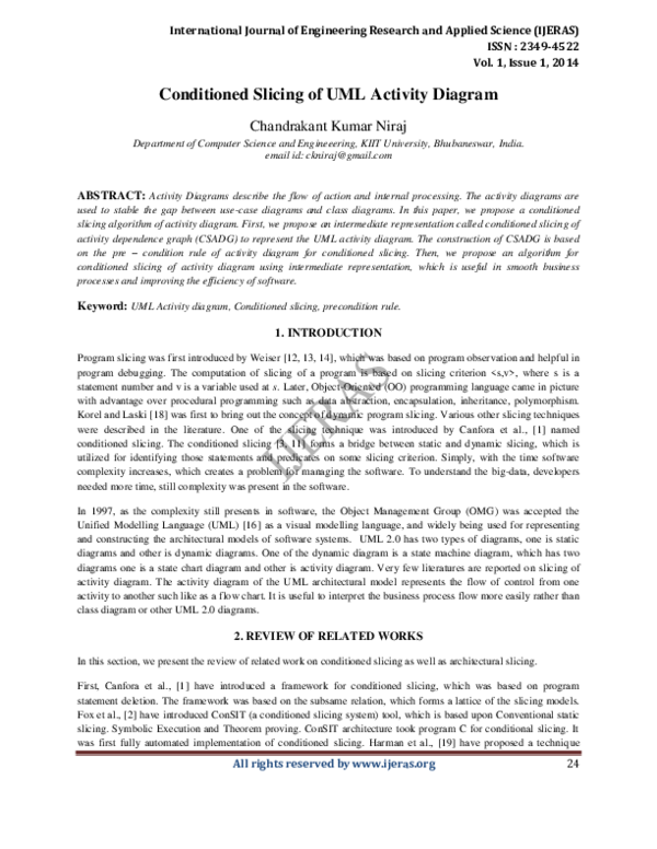 Pdf Conditioned Slicing Of Uml Activity Diagram Ijeras Journal