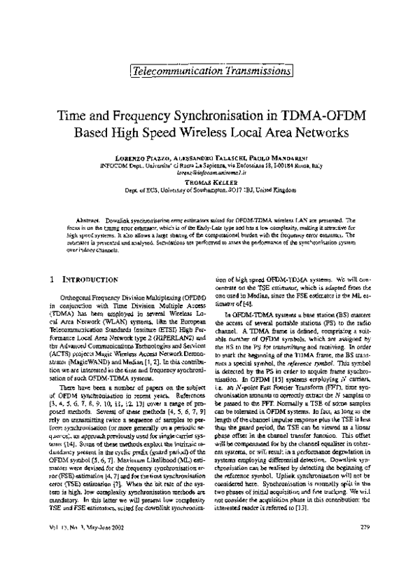 Pdf Time And Frequency Synchronisation In Tdma‐ofdm Based High Speed Wireless Local Area Networks
