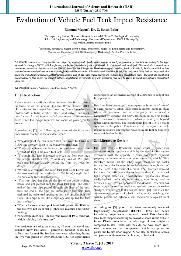 (PDF) Evaluation of Vehicle Fuel Tank Impact Resistance