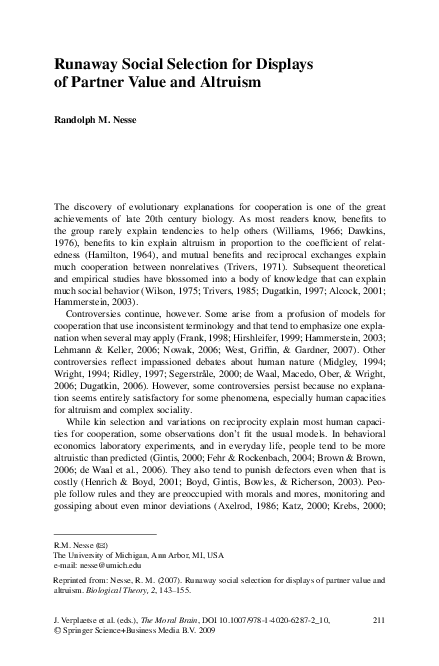 (PDF) Runaway Social Selection for Displays of Partner Value and Altruism