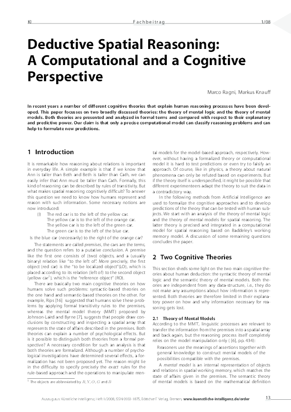 (PDF) Deductive Spatial Reasoning: A Computational and a Cognitive Perspective