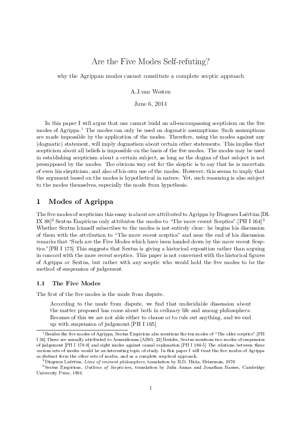 (PDF) Are the Five Modes Self-refuting? : Why the Agrippan modes cannot ...