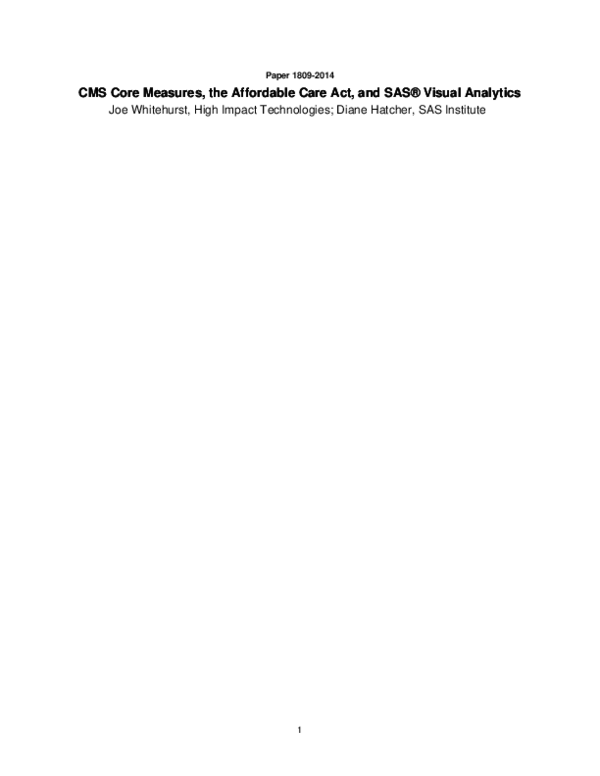 (PDF) CMS Core Measures, the Affordable Care Act, and SAS® Visual Analytics