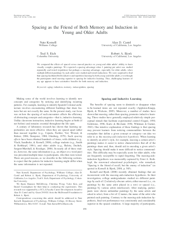 (PDF) Spacing as the Friend of Both Memory and Induction inYoung and ...