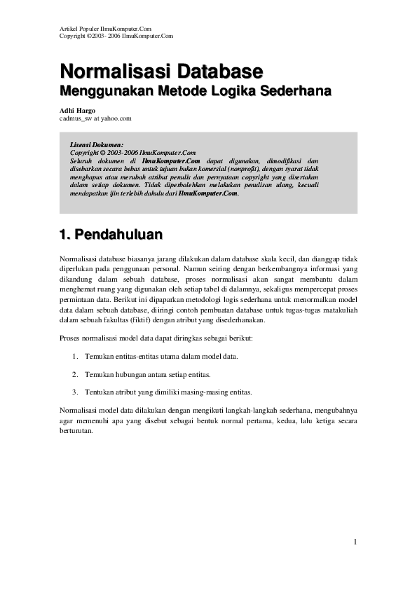 (PDF) Normalisasi Database Menggunakan Metode Logika Sederhana