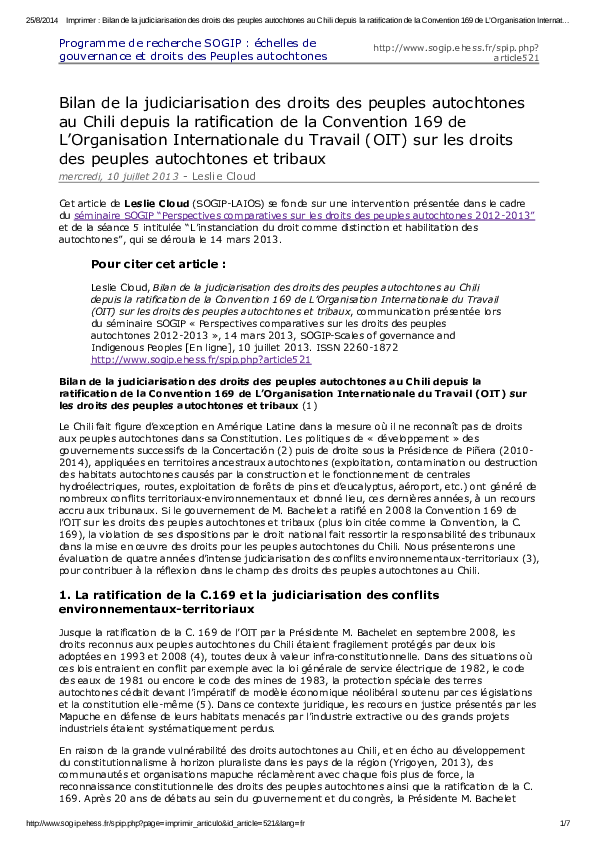 (PDF) Bilan de la judiciarisation des droits des peuples autochtones au ...