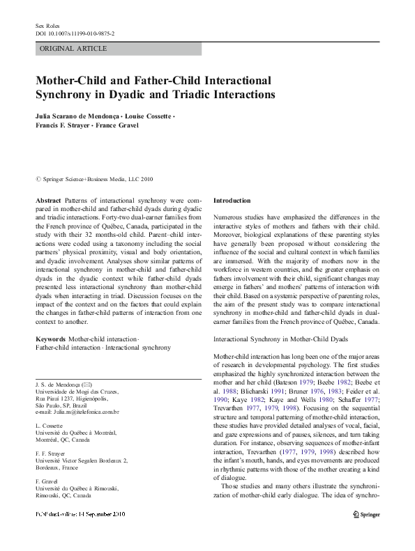 (PDF) Mother-Child and Father-Child Interactional Synchrony in Dyadic and Triadic Interactions