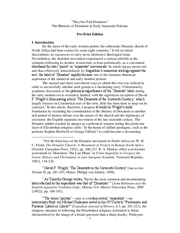 (PDF) "They Bee Full Donatists": The Rhetoric of Donatism in Early ...
