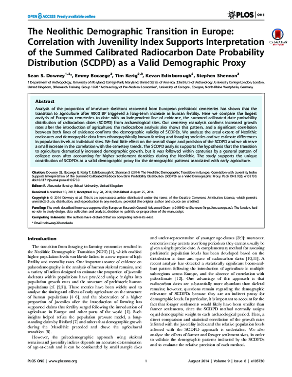 (PDF) The Neolithic Demographic Transition in Europe: Correlation with ...