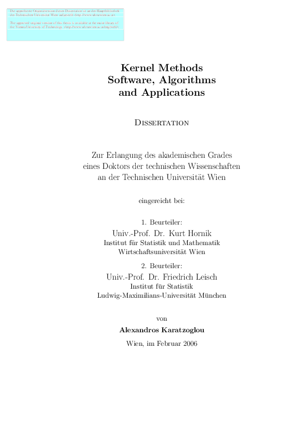 (PDF) Kernel Methods, Algorithms and Applications
