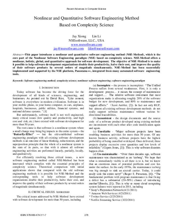 (PDF) Nonlinear and Quantitative Software Engineering Method Based on Complexity Science