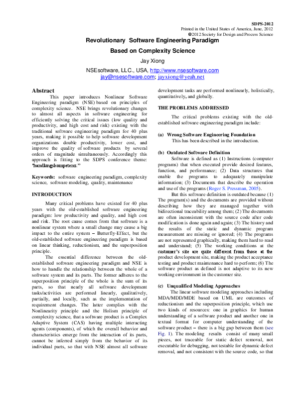 Pdf Revolutionary Software Engineering Paradigm Based On Complexity