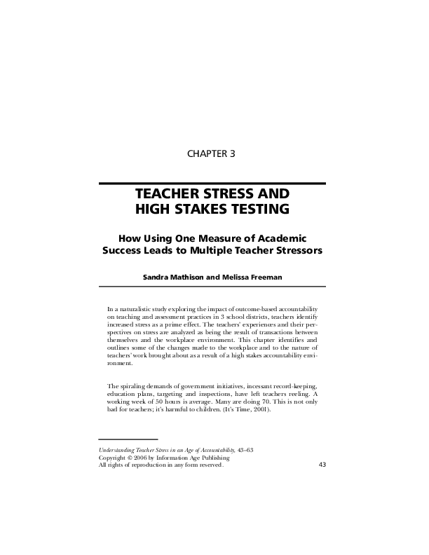 (PDF) Teacher Stress and High Stakes Testing