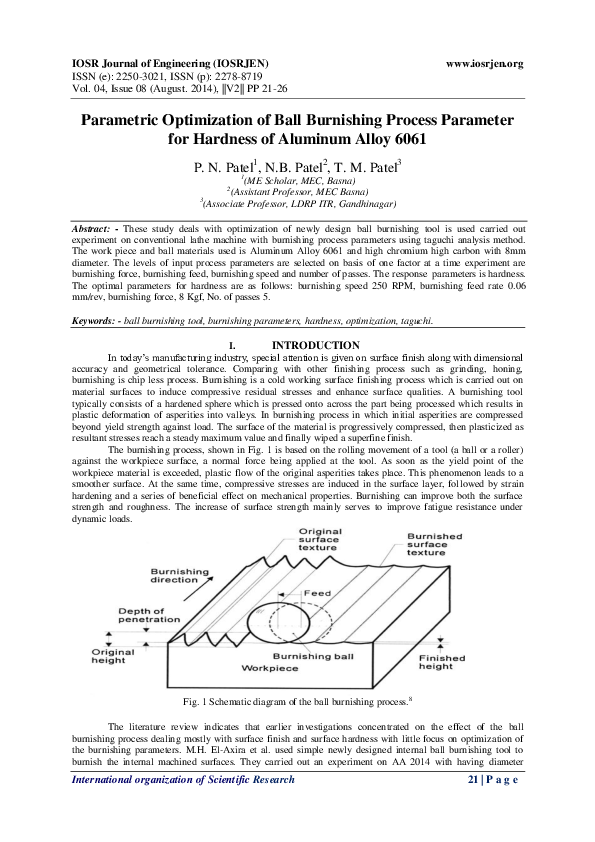 (PDF) Parametric Optimization of Ball Burnishing Process Parameter for Hardness of Aluminum ...
