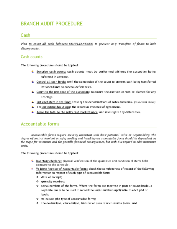 (DOC) BRANCH AUDIT PROCEDURE Cash Plan to