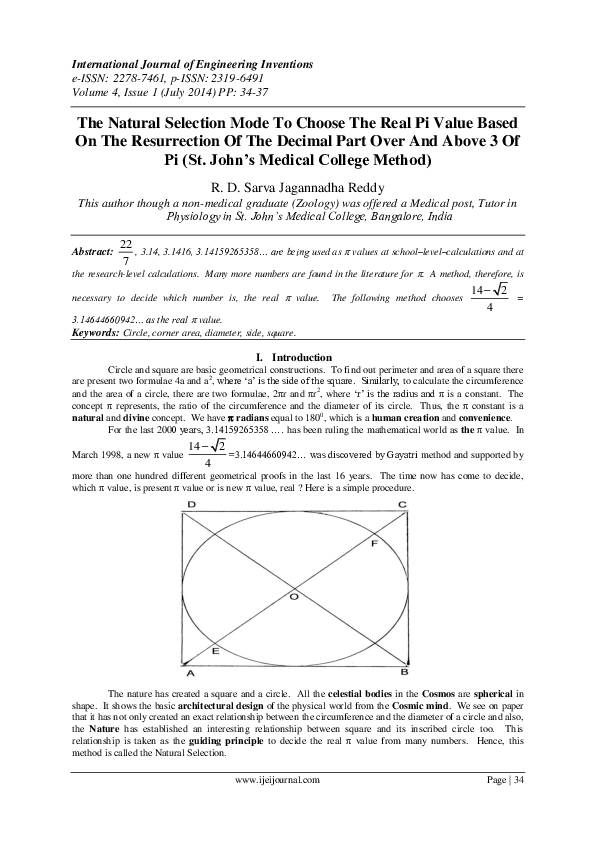 (PDF) The Natural Selection Mode To Choose The Real Pi Value Based On ...